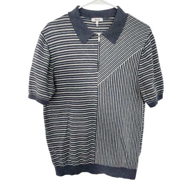 Reiss | Shirts | Reiss Wool Blend Knit Striped Polo Top L Blue White ...